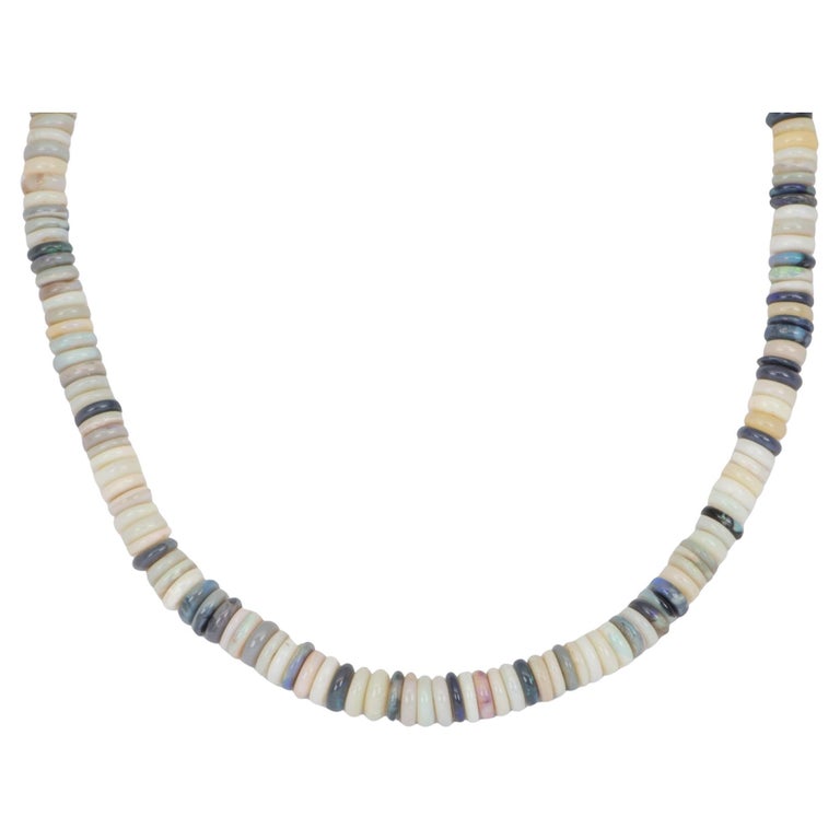 Solid Australian Crystal Black Opal Heishi Bead Necklace 14k Gold Clasp ...