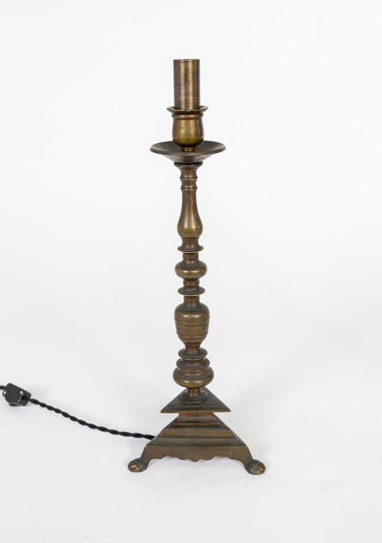 Solid Brass Candlestick Table Lamps w/ Triangular Base 'Pair' For Sale ...