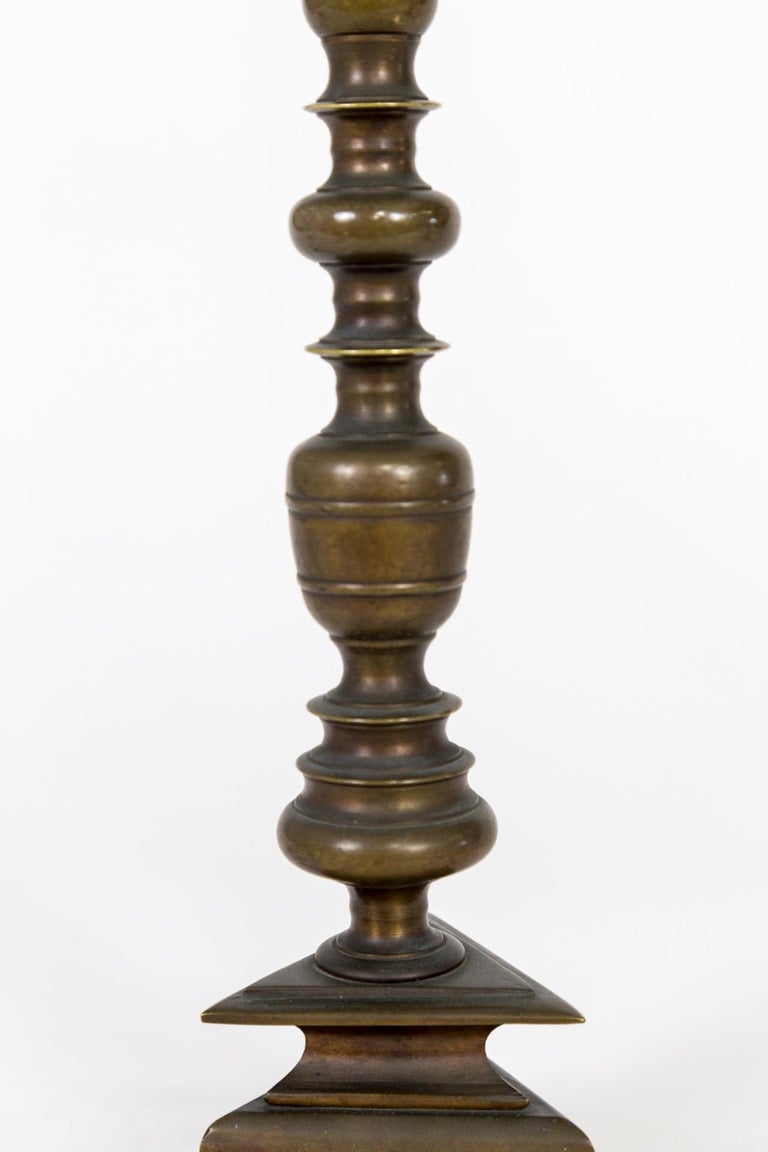Solid Brass Candlestick Table Lamps w/ Triangular Base 'Pair' For Sale ...