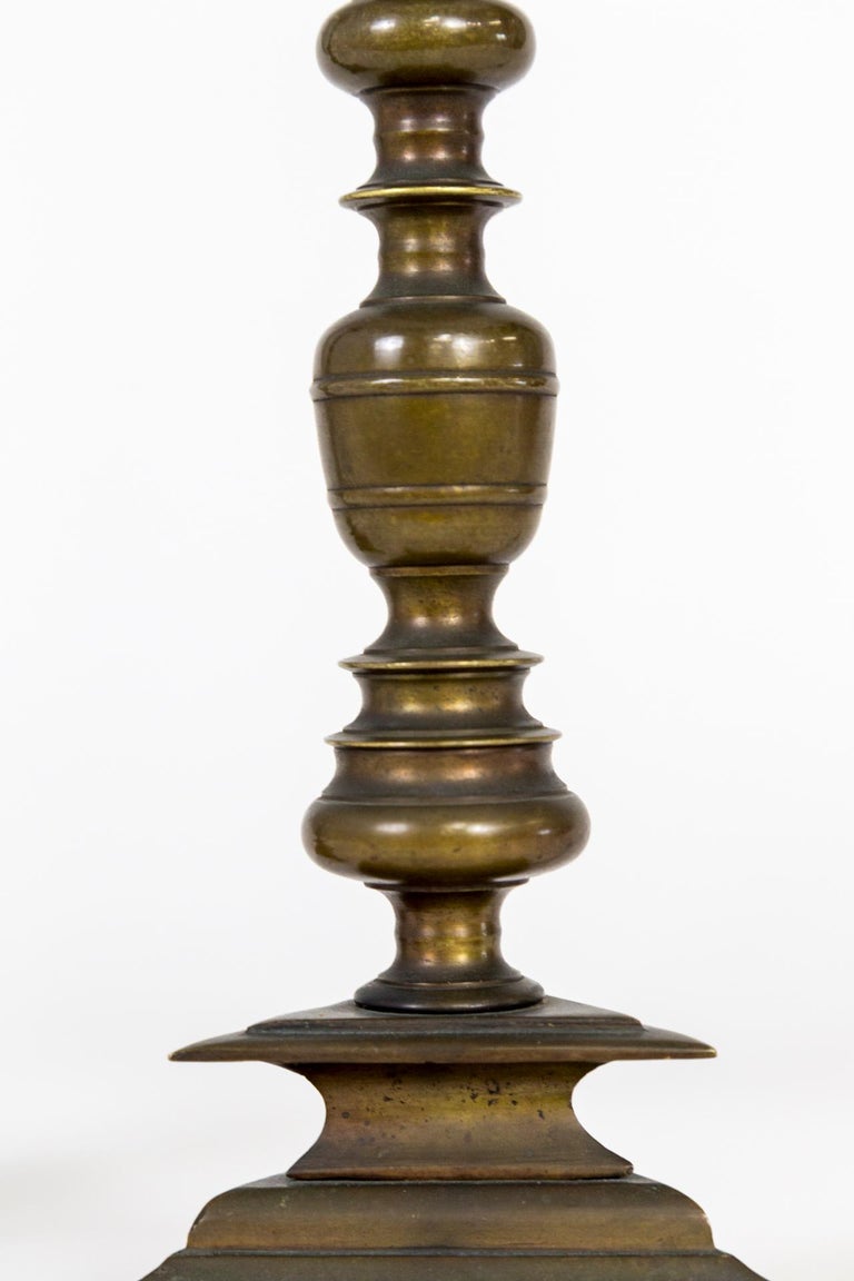 Solid Brass Candlestick Table Lamps w/ Triangular Base 'Pair' For Sale ...