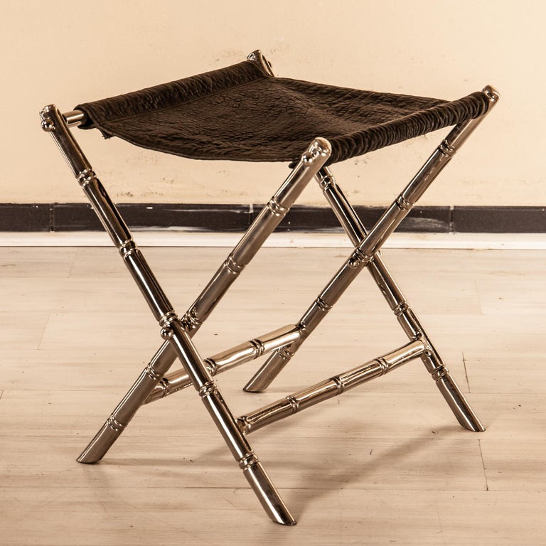 Solid Brass Foldable Bamboo Stool, Nickel-Plated, Luxury Details For ...