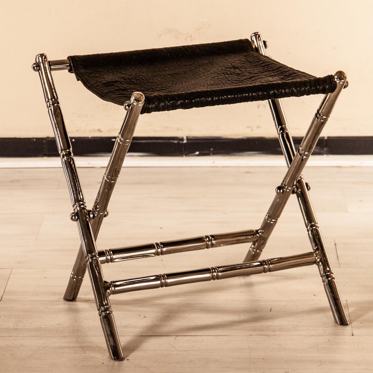 Solid Brass Foldable Bamboo Stool, Nickel-Plated, Luxury Details For ...