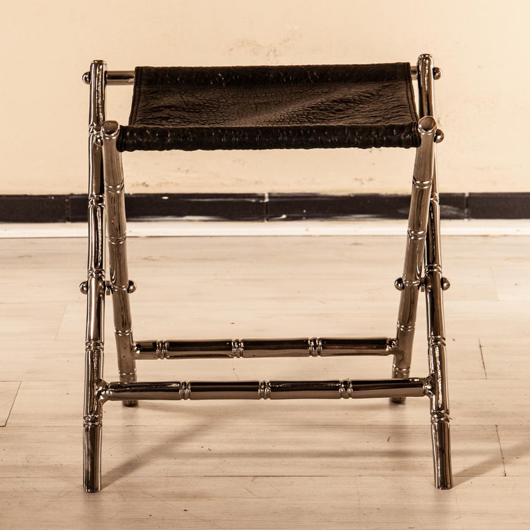 Solid Brass Foldable Bamboo Stool, Nickel-Plated, Luxury Details For ...