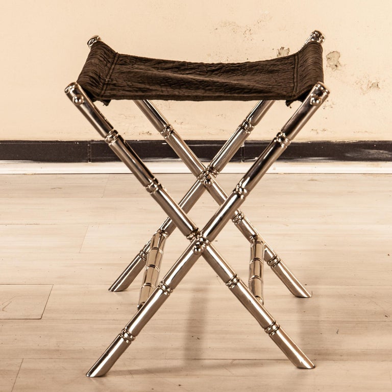 Solid Brass Foldable Bamboo Stool, Nickel-Plated, Luxury Details For ...