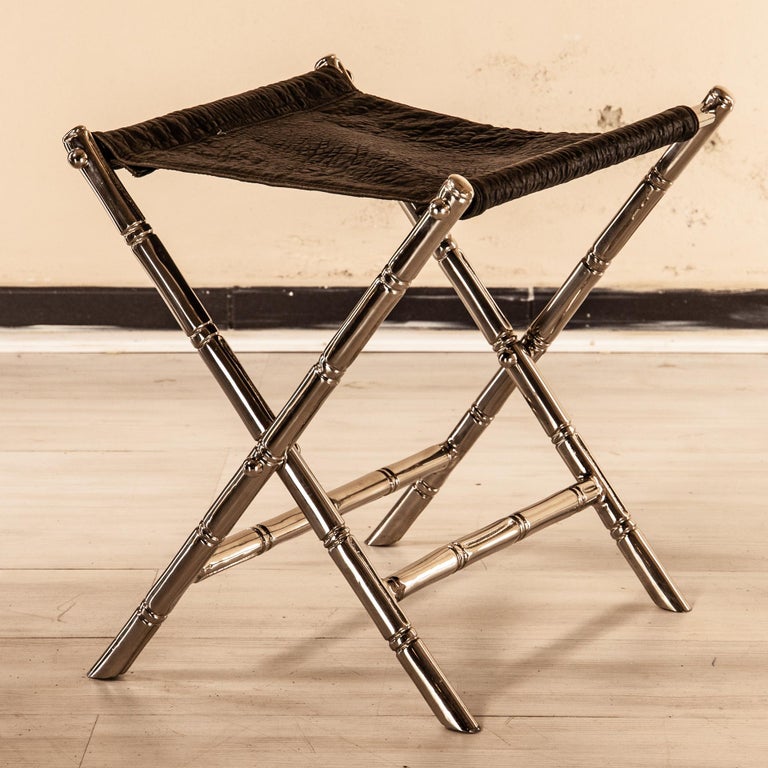 Solid Brass Foldable Bamboo Stool, Nickel-Plated, Luxury Details For ...