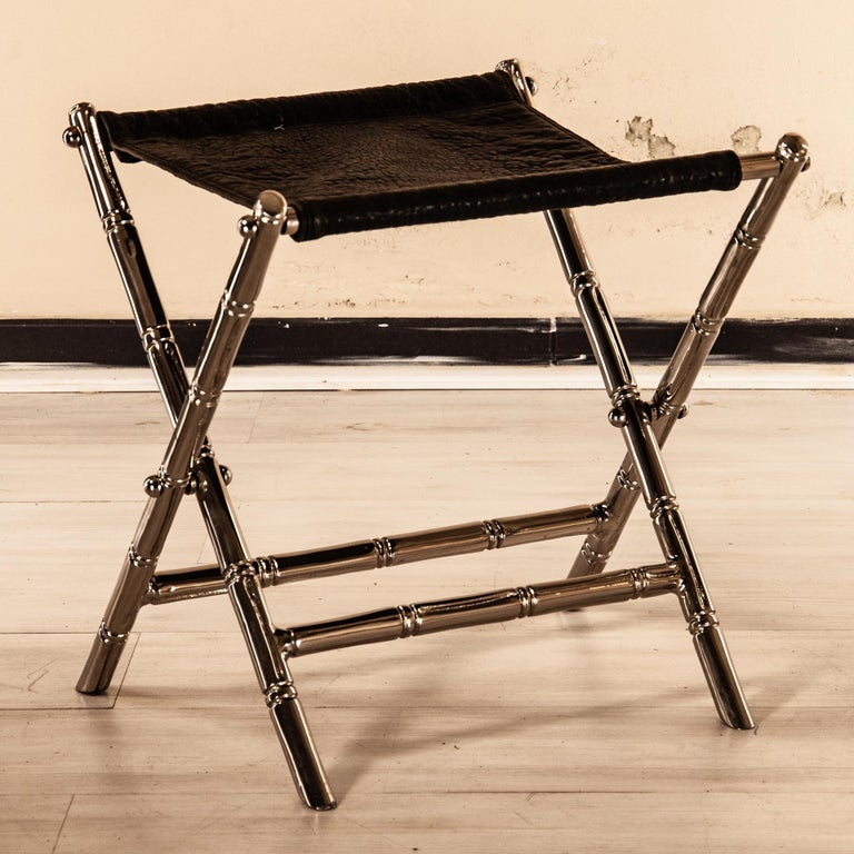 Solid Brass Foldable Bamboo Stool, Nickel-Plated, Luxury Details For ...