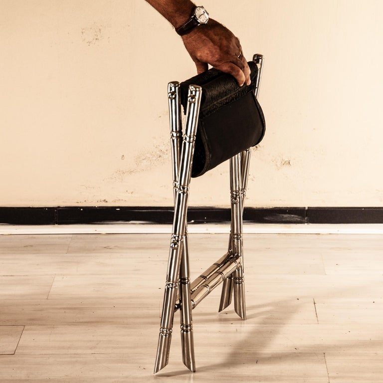 Solid Brass Foldable Bamboo Stool, Nickel-Plated, Luxury Details For ...
