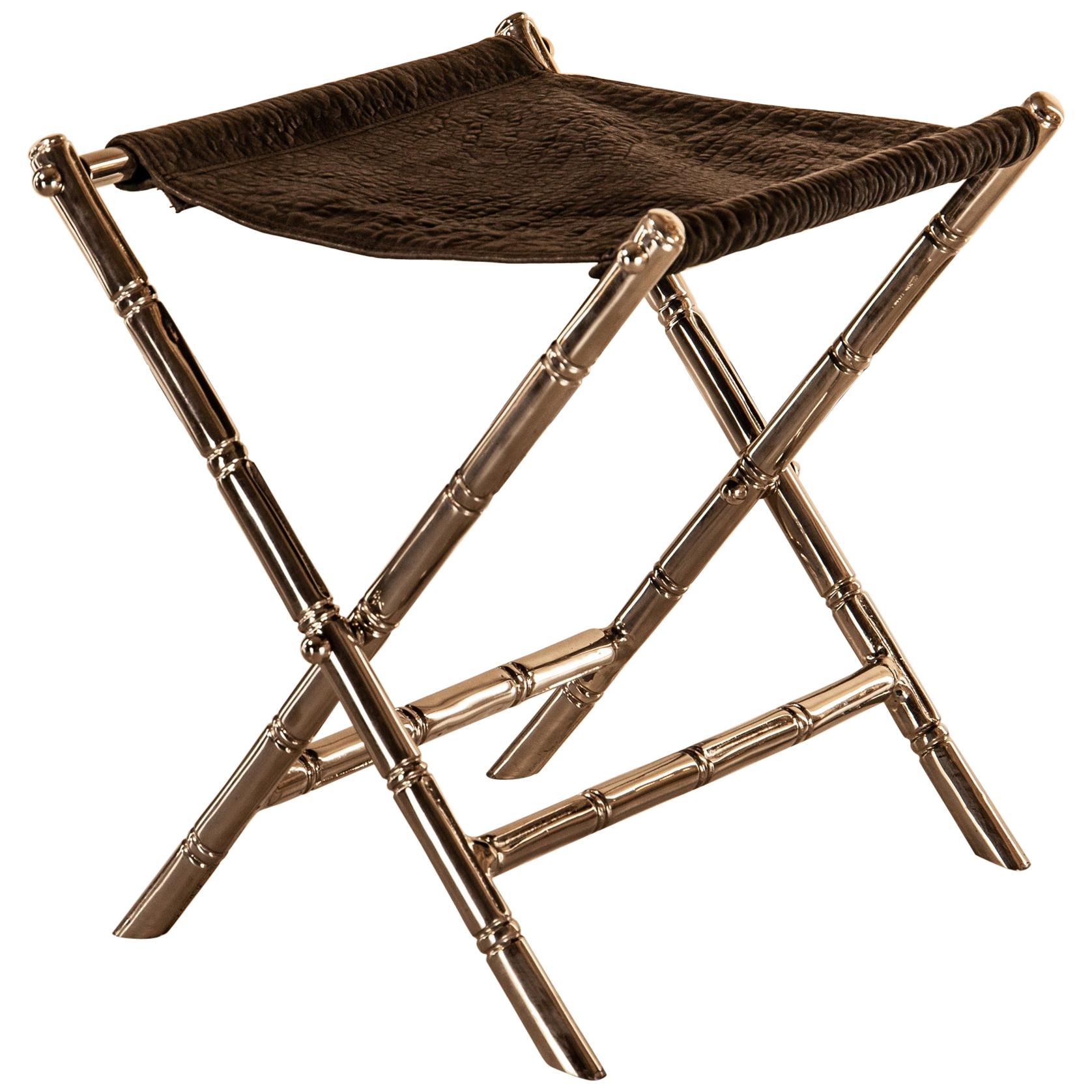 Solid Brass Foldable Bamboo Stool, Nickel-Plated, Luxury Details For ...