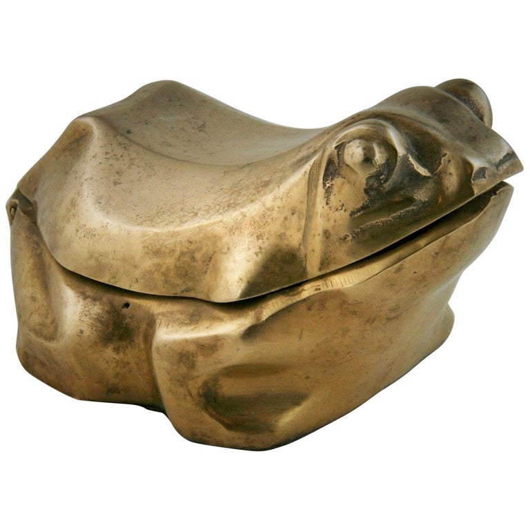 Japanese Solid Brass Frog Trinket Box For Sale at 1stDibs