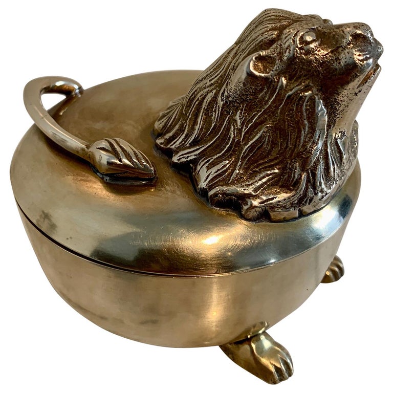 Solid Brass Lion Stash Box with Feet at 1stDibs