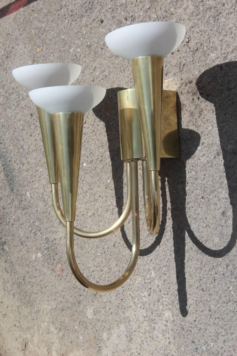 Solid Brass Sconce 1950 Italian Mid-century Modern Glass white Satin ...