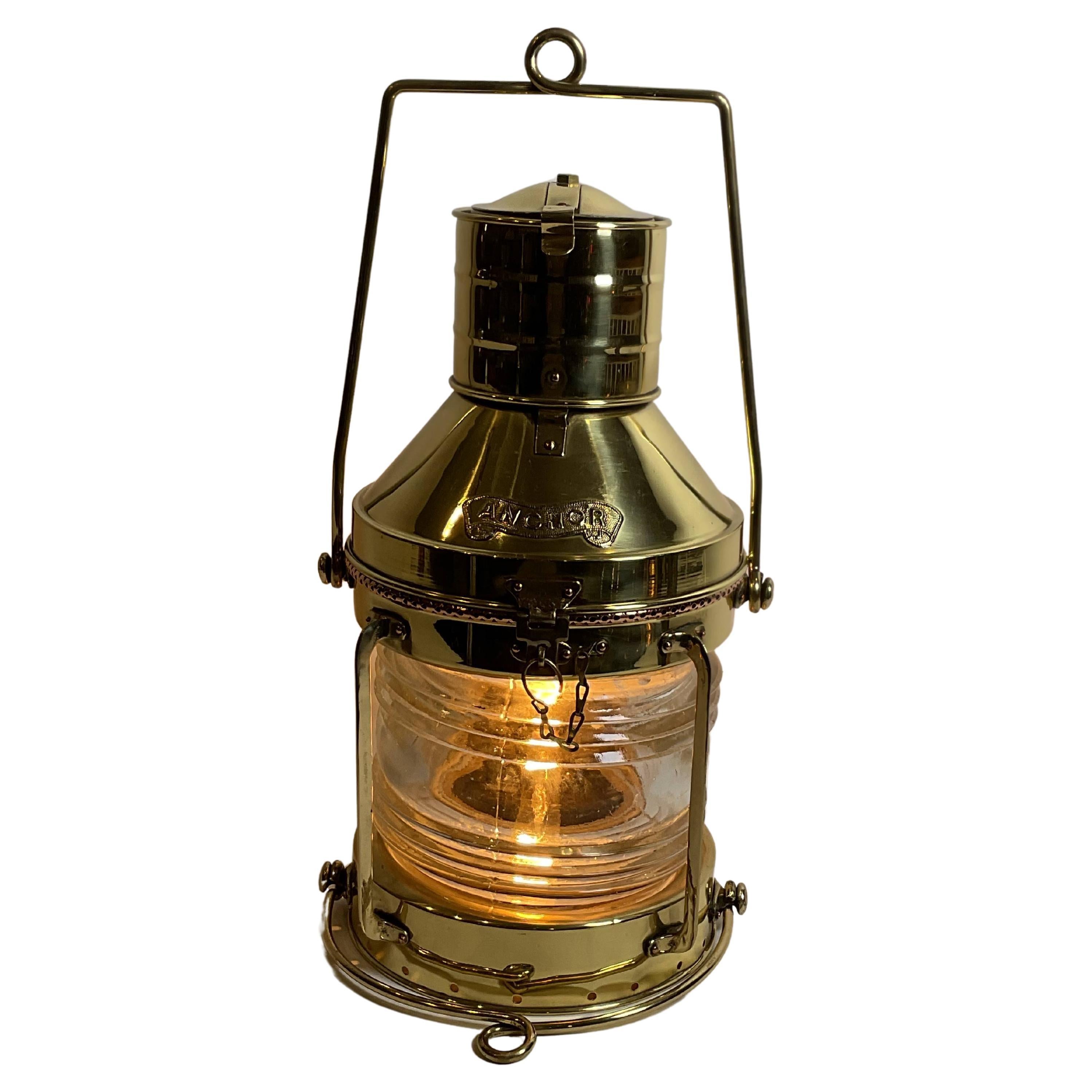 Solid Brass Ships Lantern With Fresnel Lens For Sale at 1stDibs
