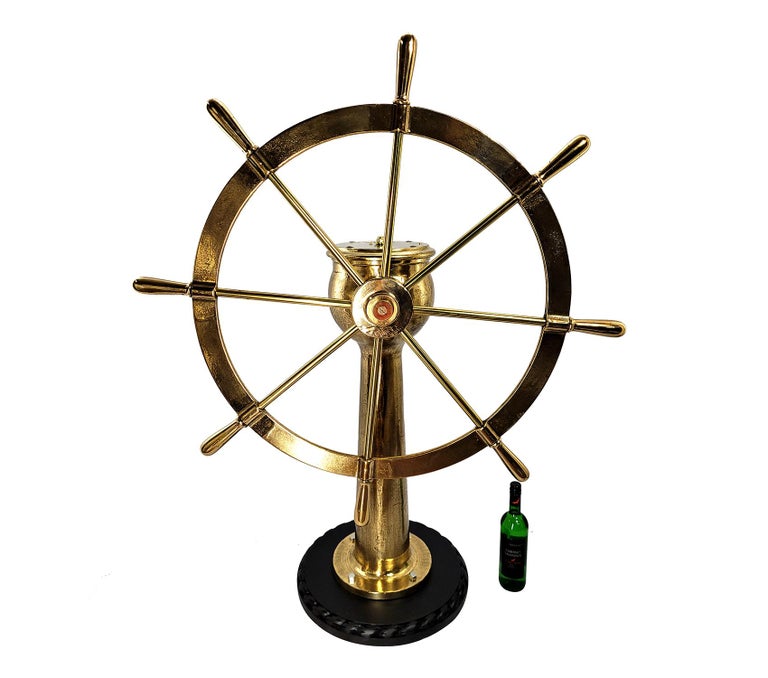Solid Brass Ships Wheel on Stand For Sale at 1stDibs