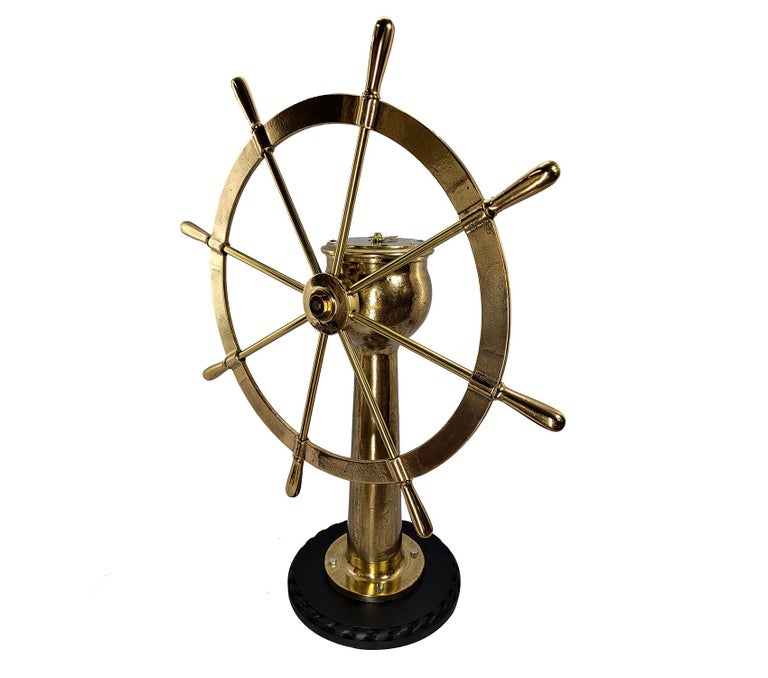 Solid Brass Ships Wheel on Stand For Sale at 1stDibs