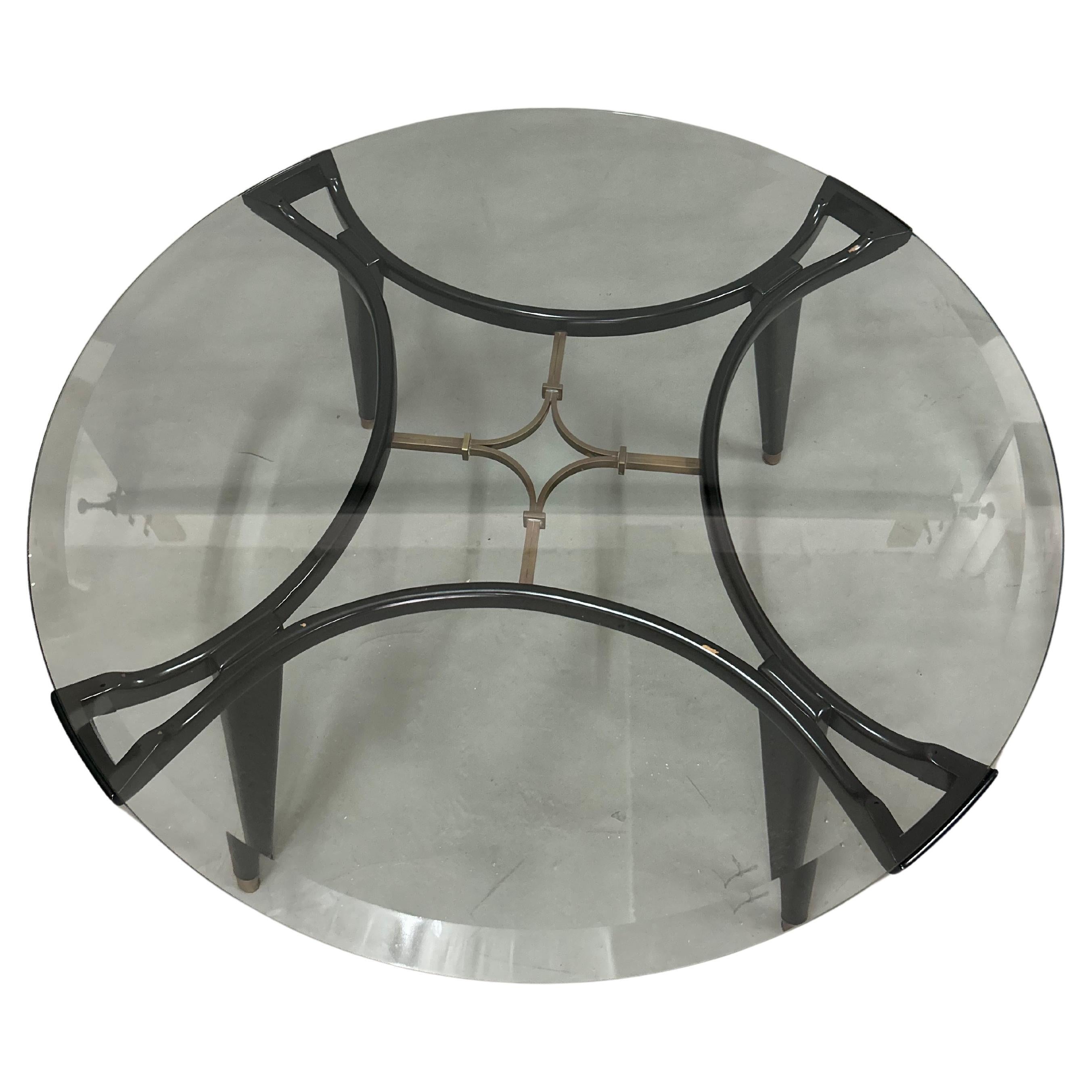 Solid Brass Walnut Glass Table, by William Watting, Produced by Fristho, 1950s For Sale at 1stDibs