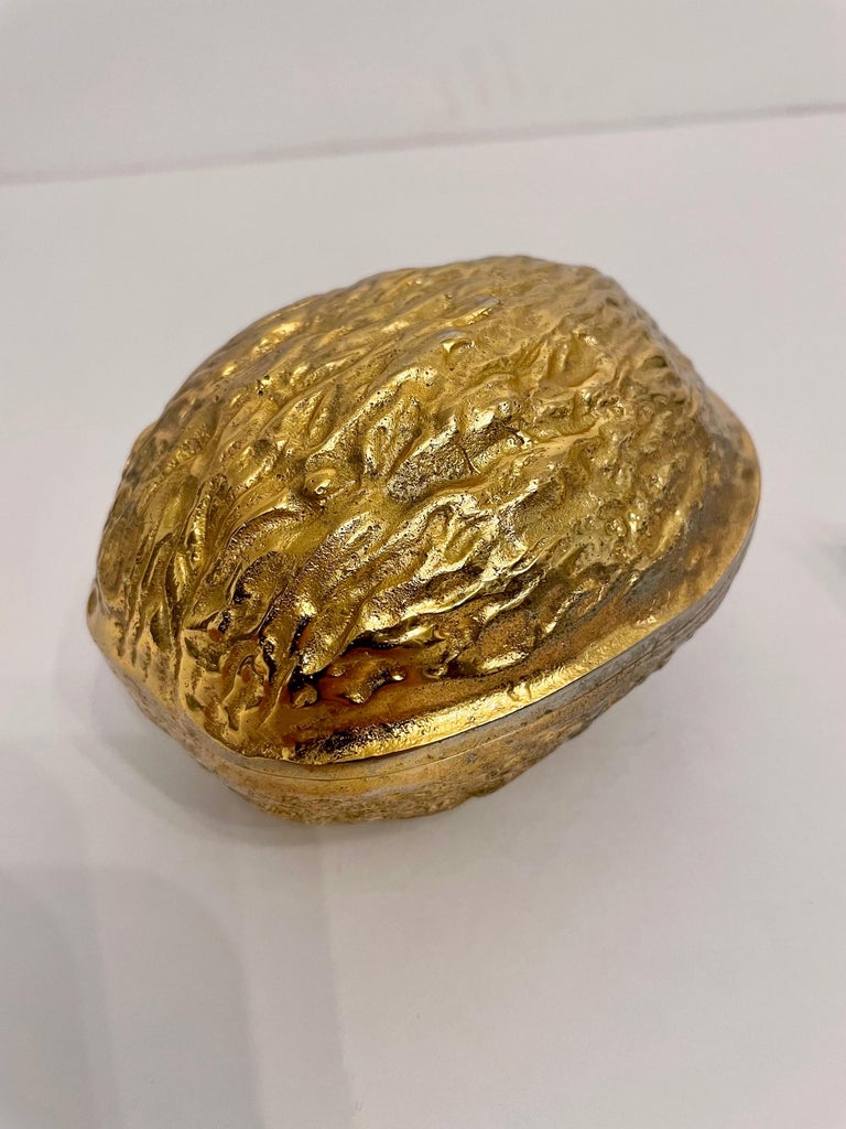 Solid Brass Walnut Shaped Hinged Box or Paperweight For Sale at 1stDibs