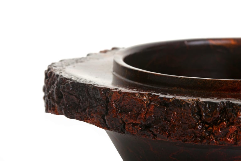 Solid Bronze "Ember" Bowl or Vessel with Natural Edge and Red Patina ...