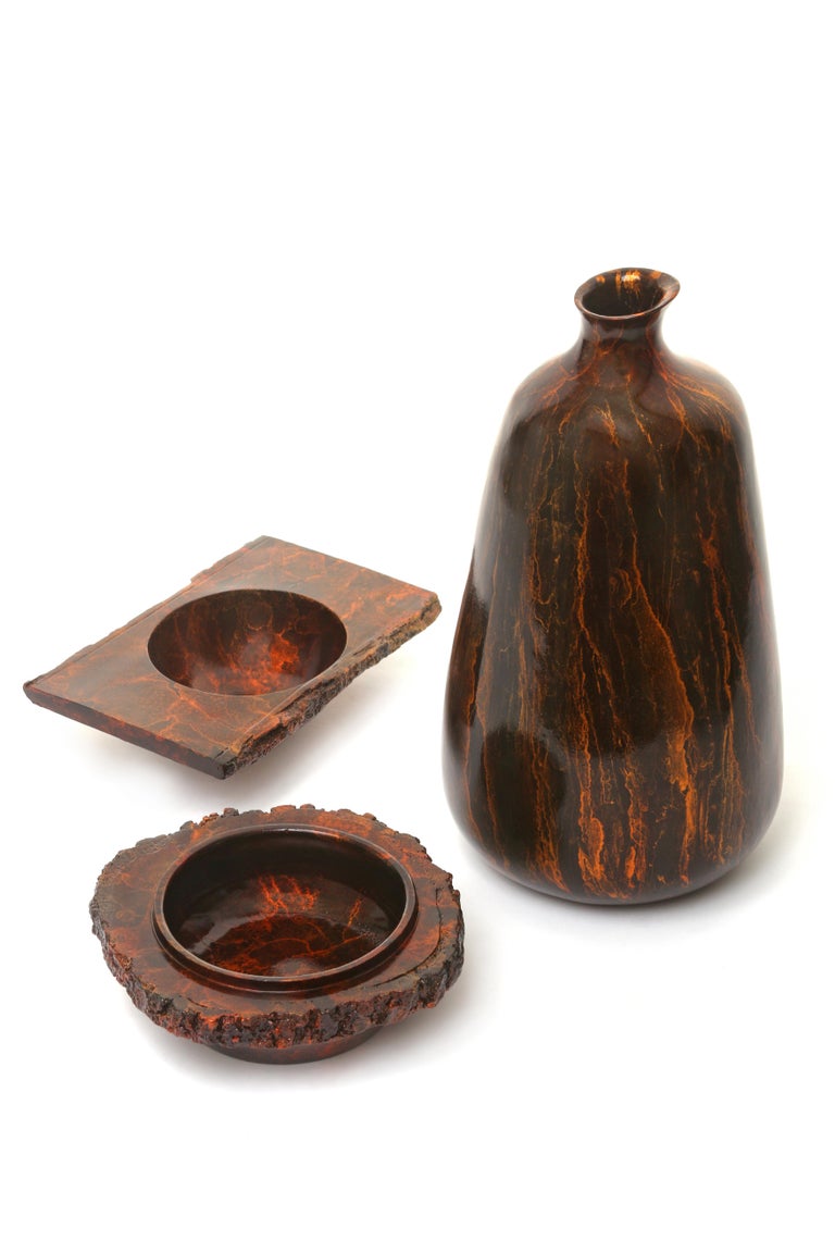 Solid Bronze "Ember" Bowl or Vessel with Natural Edge and Red Patina ...