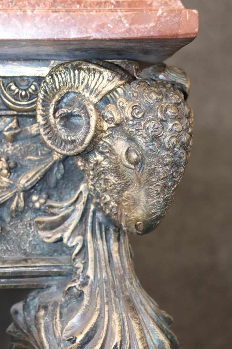 Solid Bronze Georgian Style Rams Head Rouge Marble Center Table For ...