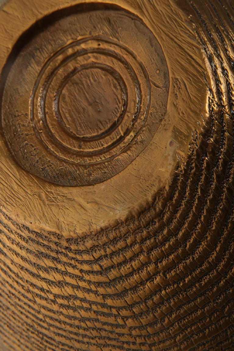 Solid Bronze "Juniper" Bowl or Vessel with Wood Texture in Gold Patina ...