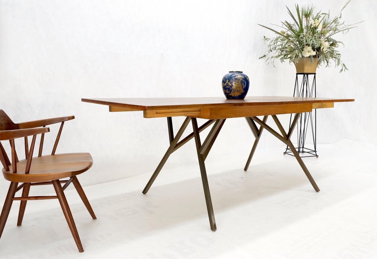 Solid Bronze Square Profile Two Extension Boards Walnut Top Dining ...