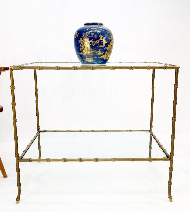 Solid Bronze Two Tier Faux Bamboo Glass Top Rectangle Side End Table ...