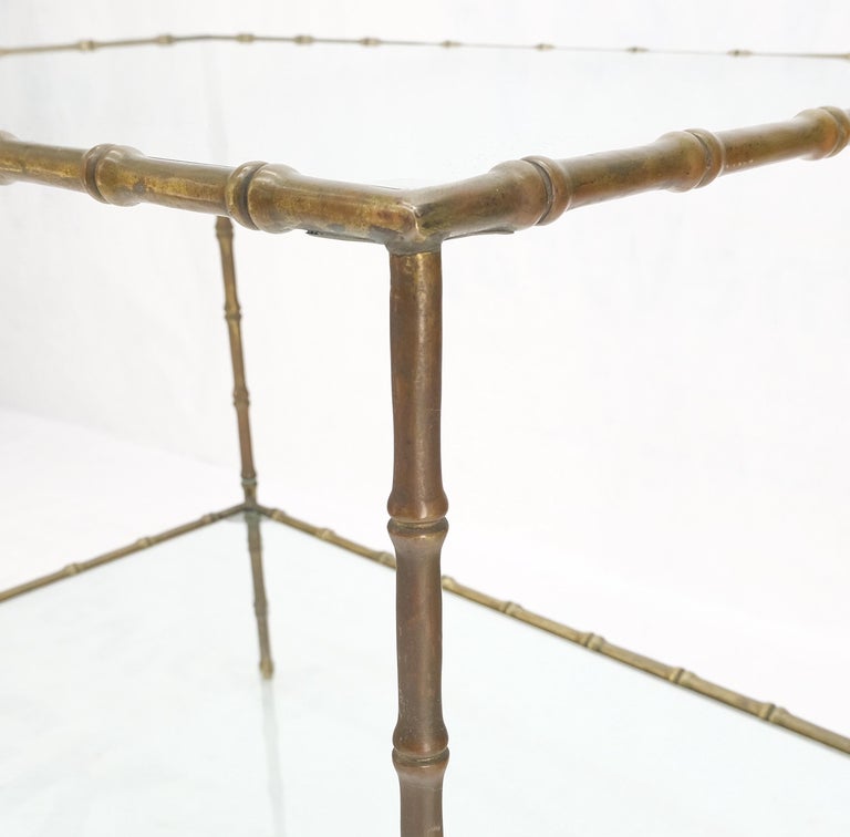 Solid Bronze Two Tier Faux Bamboo Glass Top Rectangle Side End Table ...