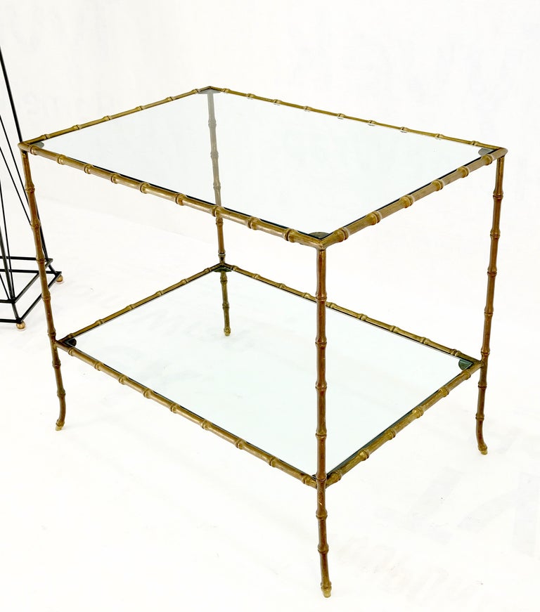 Solid Bronze Two Tier Faux Bamboo Glass Top Rectangle Side End Table ...