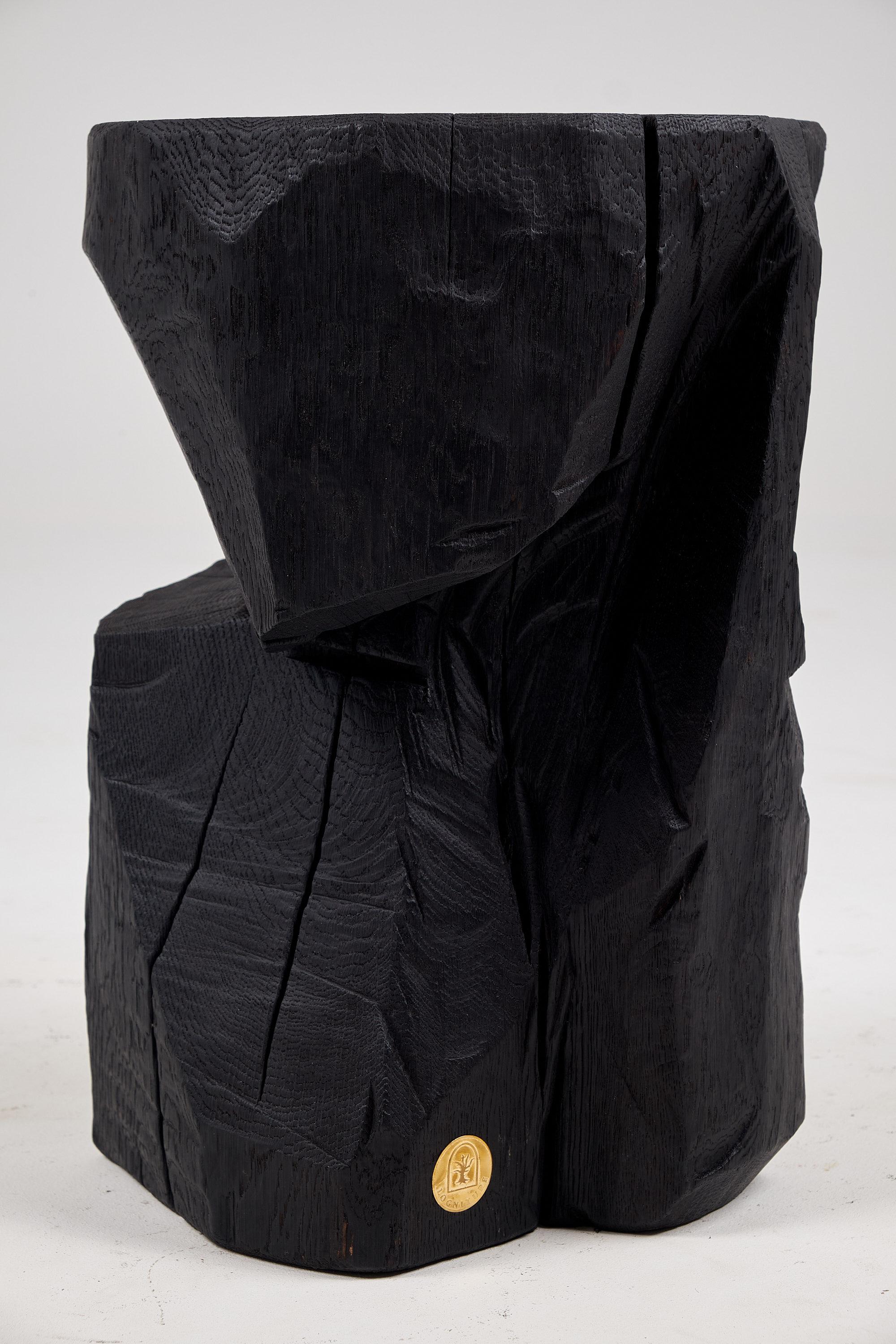 Solid Burnt Wood, Brutalist Sculptural Stool/Side Table, Unique, Jownik ...