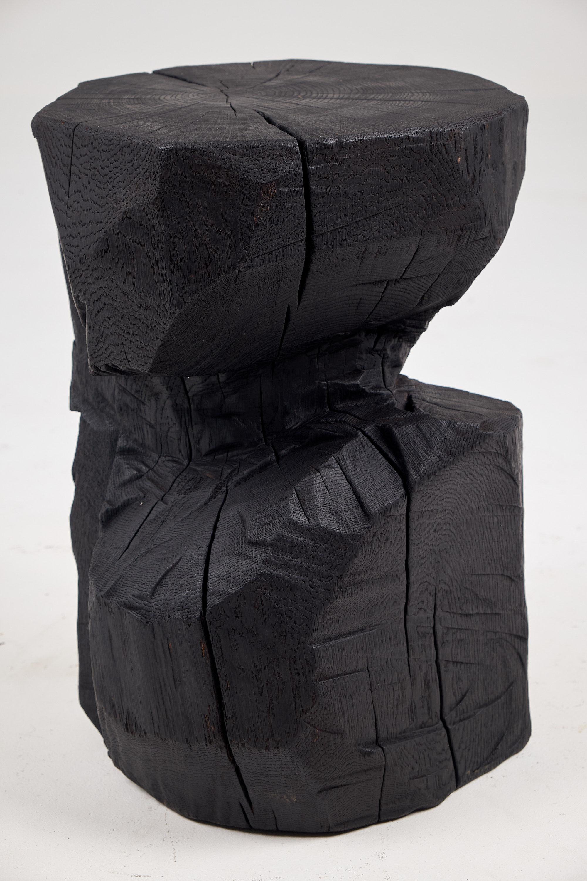 Solid Burnt Wood, Brutalist Sculptural Stool/Side Table, Unique, Jownik ...
