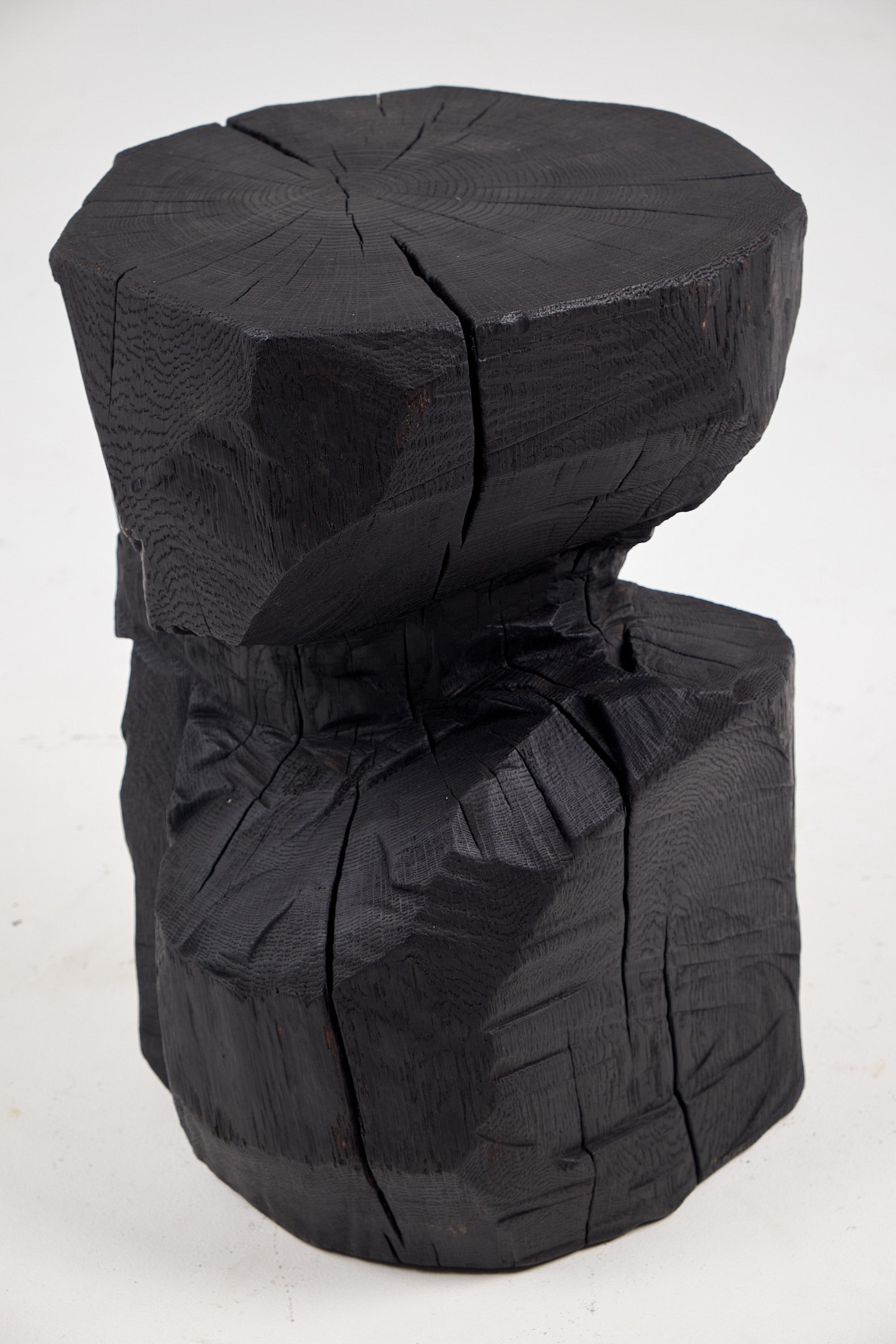 Solid Burnt Wood, Brutalist Sculptural Stool/Side Table, Unique, Jownik ...
