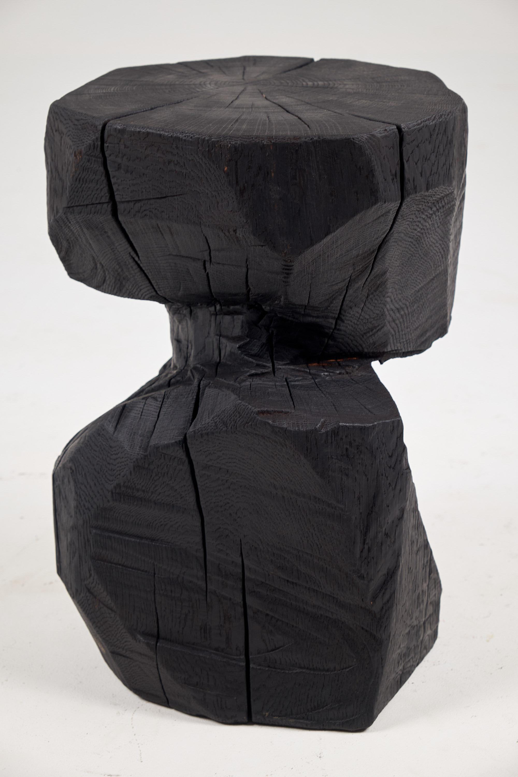 Solid Burnt Wood, Brutalist Sculptural Stool/Side Table, Unique, Jownik ...
