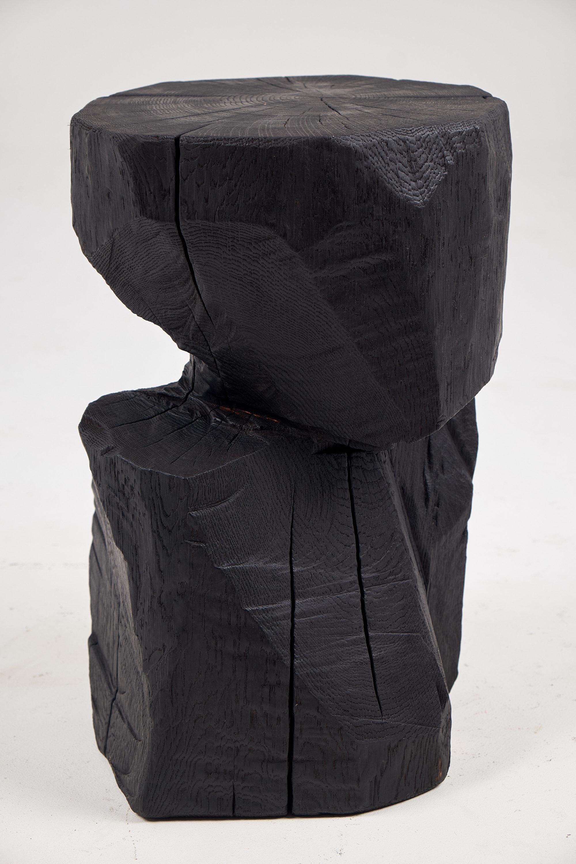 Solid Burnt Wood, Brutalist Sculptural Stool/Side Table, Unique, Jownik ...