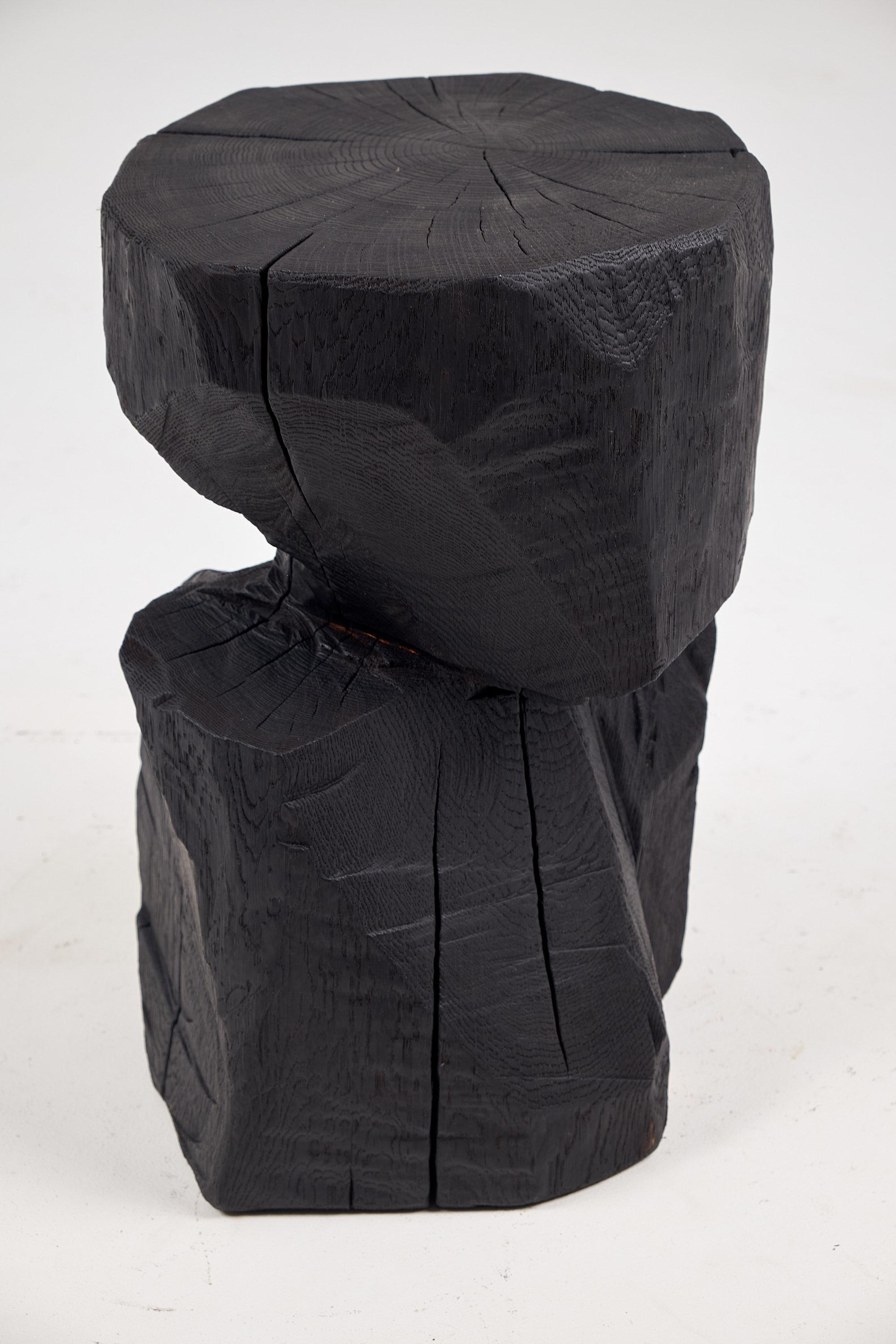 Solid Burnt Wood, Brutalist Sculptural Stool/Side Table, Unique, Jownik ...