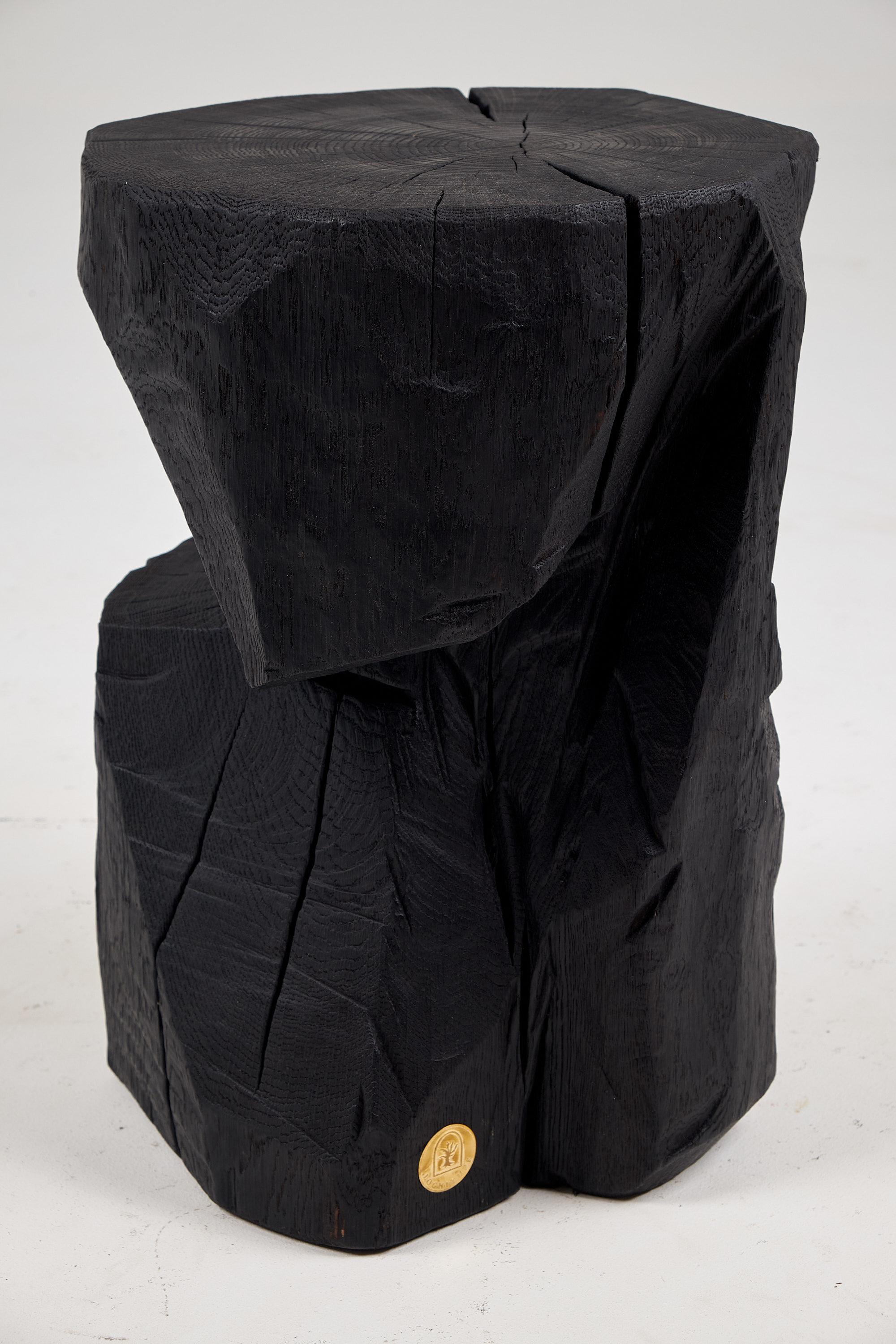 Solid Burnt Wood, Brutalist Sculptural Stool/Side Table, Unique, Jownik ...