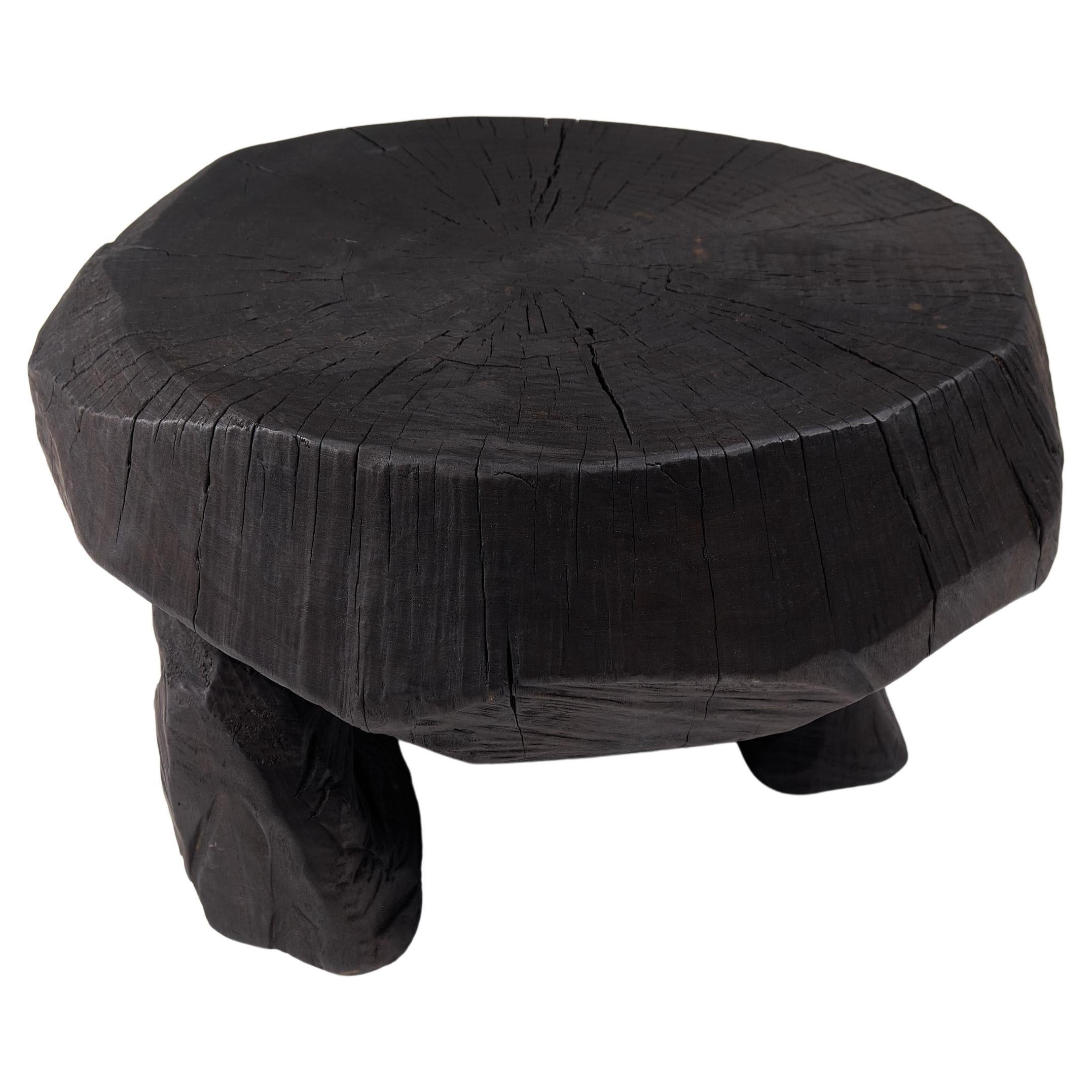Solid Burnt Wood, Brutalist Sculptural Stool/Side Table, Unique, Jownik ...