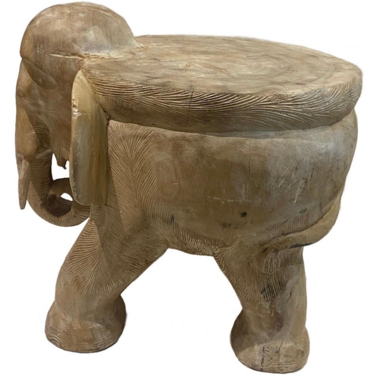 Solid Carved Wood Elephant Stool or Side Table Accent Table For Sale at ...