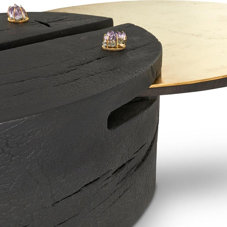 Solid Cast Brass, Shou Sugi Ban Wood Cant and Crystal Jeweled Sherpa ...