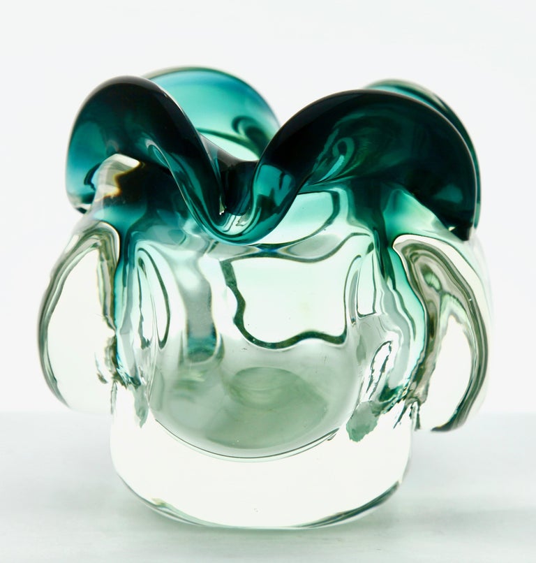 Solid Crystal Biomorphic Bowl with Waves of Green and Sommerso at 1stDibs