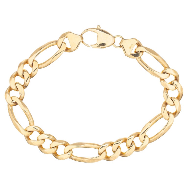Solid Figaro 14k Yellow Gold Men's Bracelet For Sale at 1stDibs