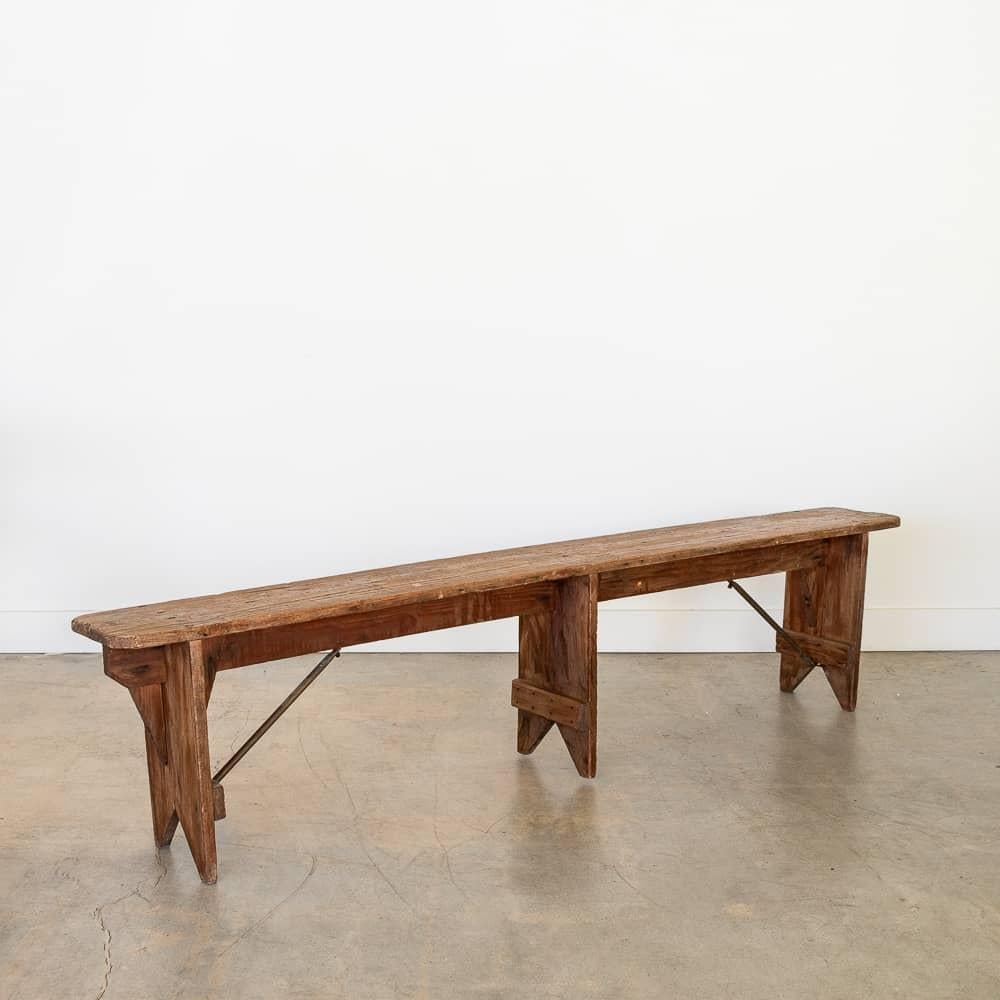 Solid French Wood and Metal Bench For Sale at 1stDibs