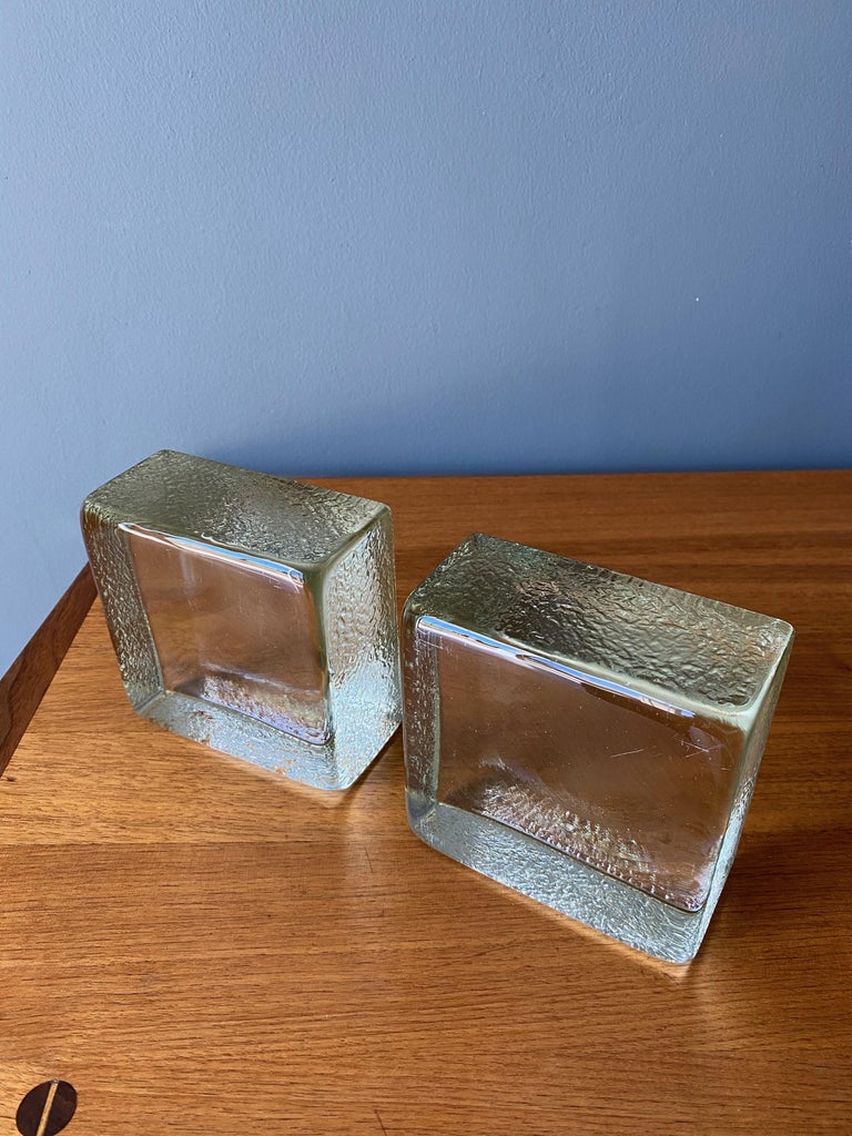 Solid Glass Block Bookends By Blenko For Sale at 1stDibs