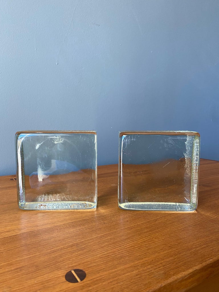 Solid Glass Block Bookends By Blenko For Sale at 1stDibs