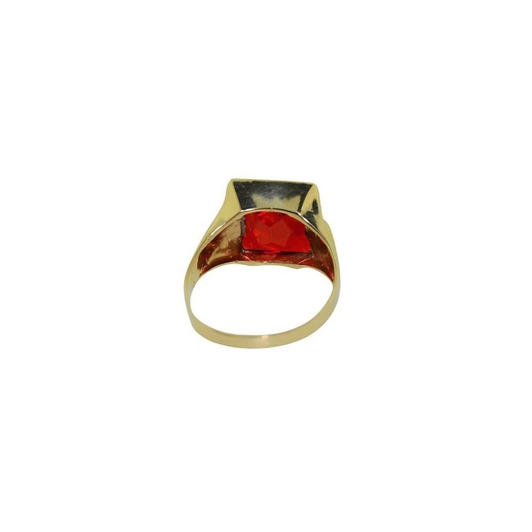Solid Gold Art Deco Synthetic Ruby Ring Hand Constructed at 1stDibs