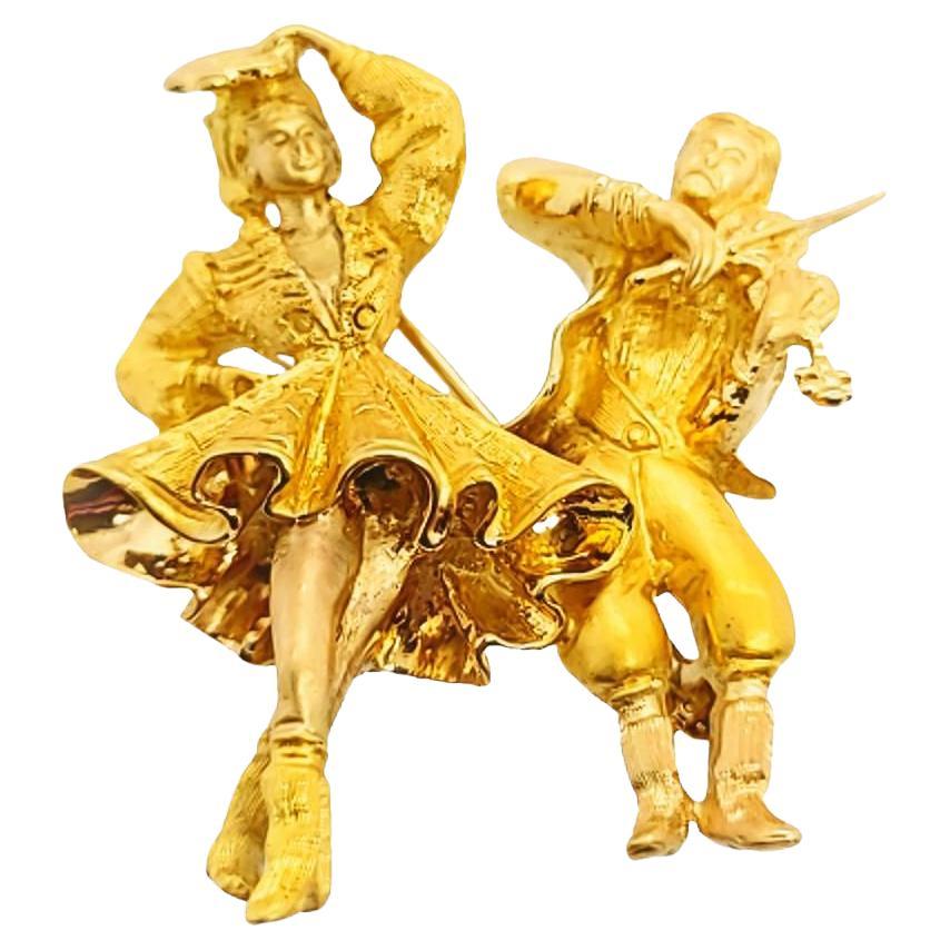 Solid Gold Dancer and Musician Brooch For Sale at 1stDibs