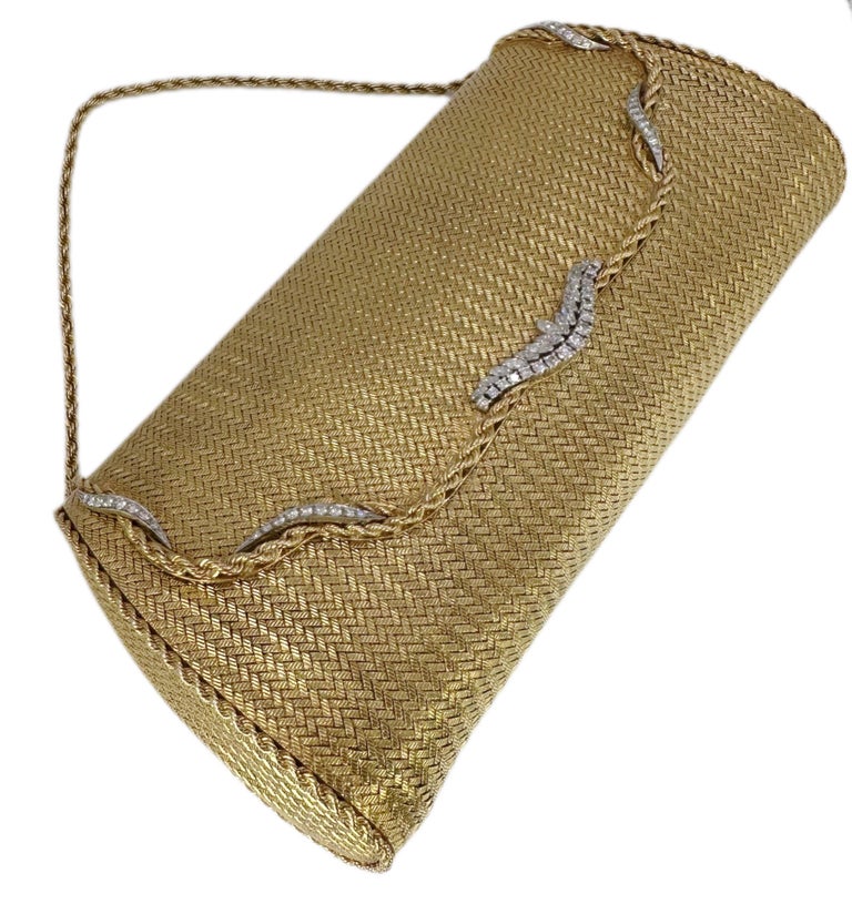 Solid Gold Diamond Purse 18 Karat Yellow Gold Rare Find! For Sale at ...