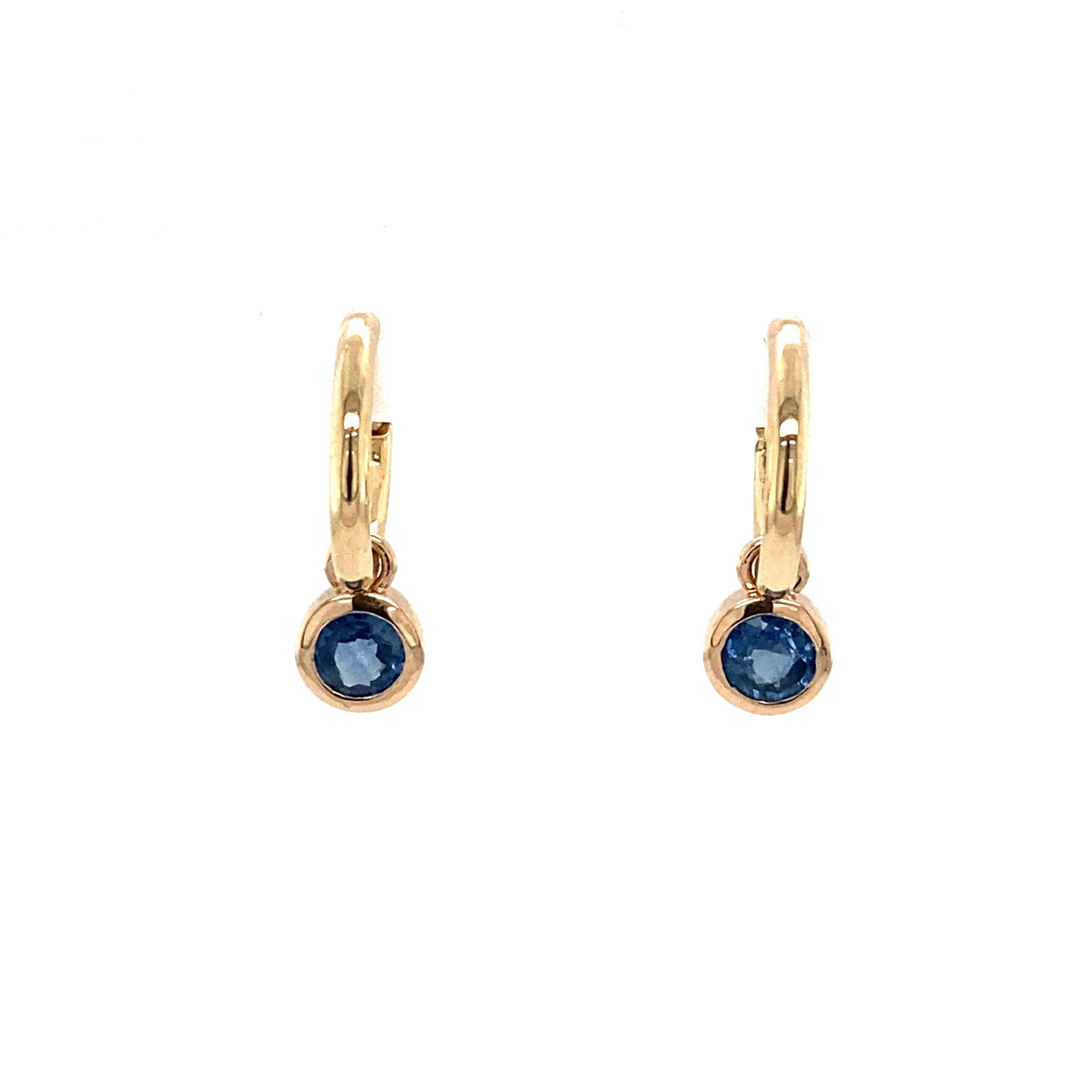 Solid Gold Drop Hoop Earrings Set with 0.60ct Sapphires in 14ct Gold ...
