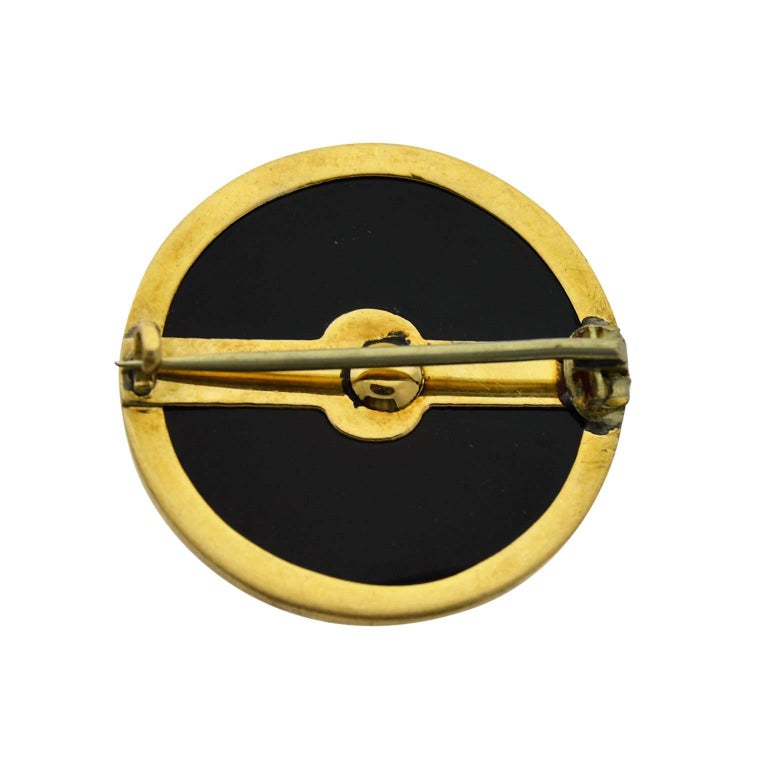 Solid Gold Hand Constructed Art Deco Pin with Large Round Onyx Stone ...