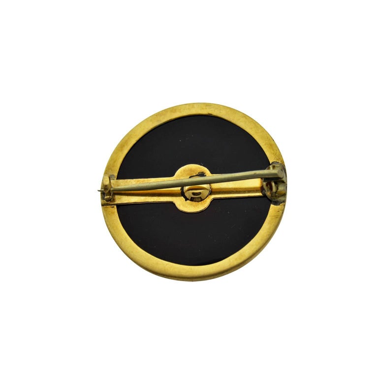 Solid Gold Hand Constructed Art Deco Pin with Large Round Onyx Stone ...