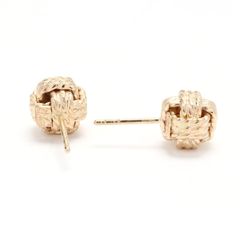 Solid Gold Knot Stud Earrings, 14KT Yellow Gold at 1stDibs